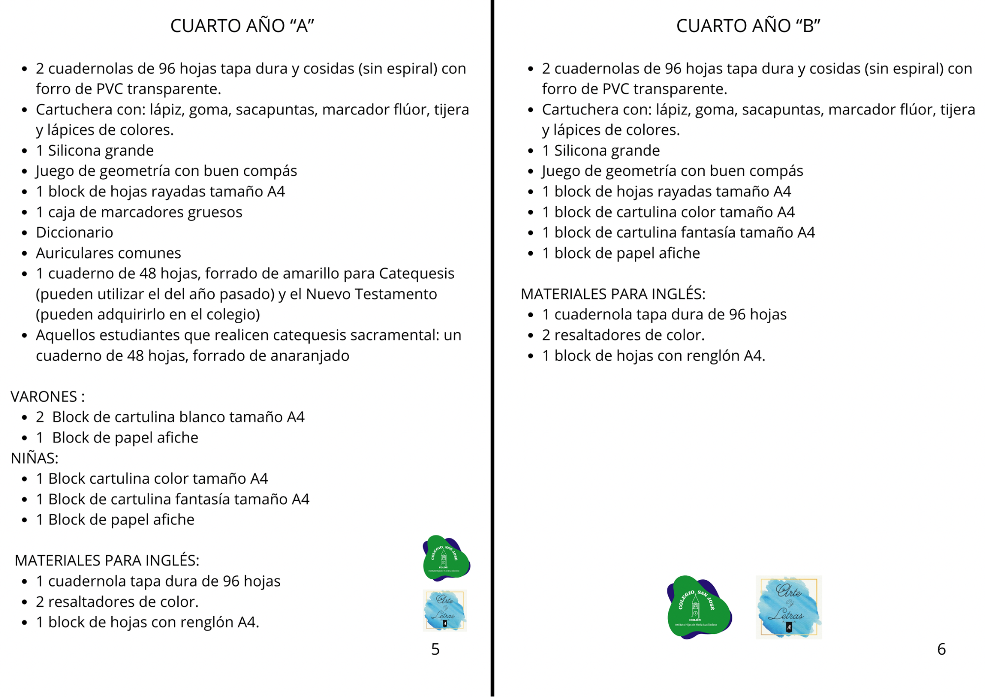 Materiales 2026 – Colegio San José