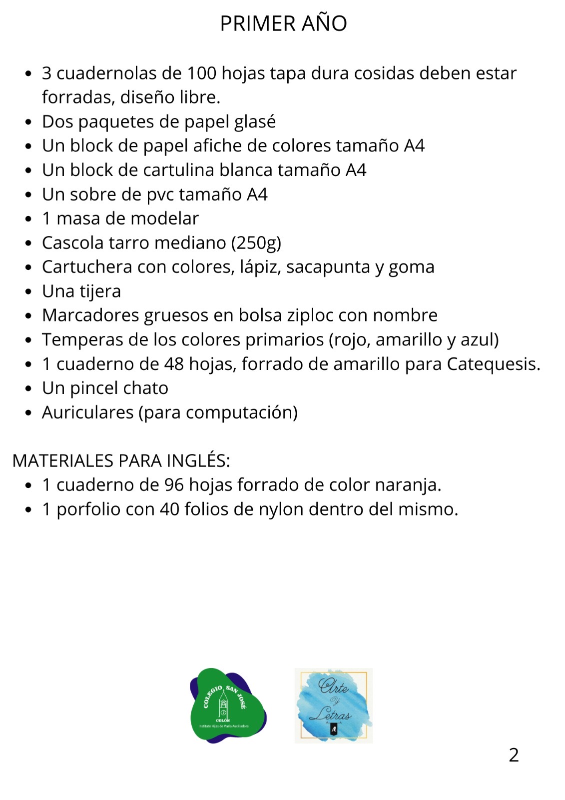 Materiales 2026 – Colegio San José